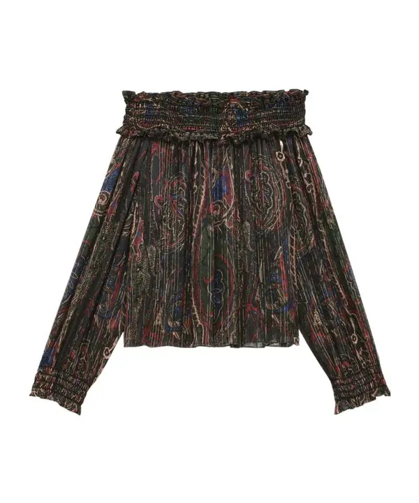 Saint Laurent Off-shoulder Smocked Blouse - Multi-color