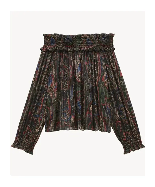 Saint Laurent Off-shoulder Smocked Blouse