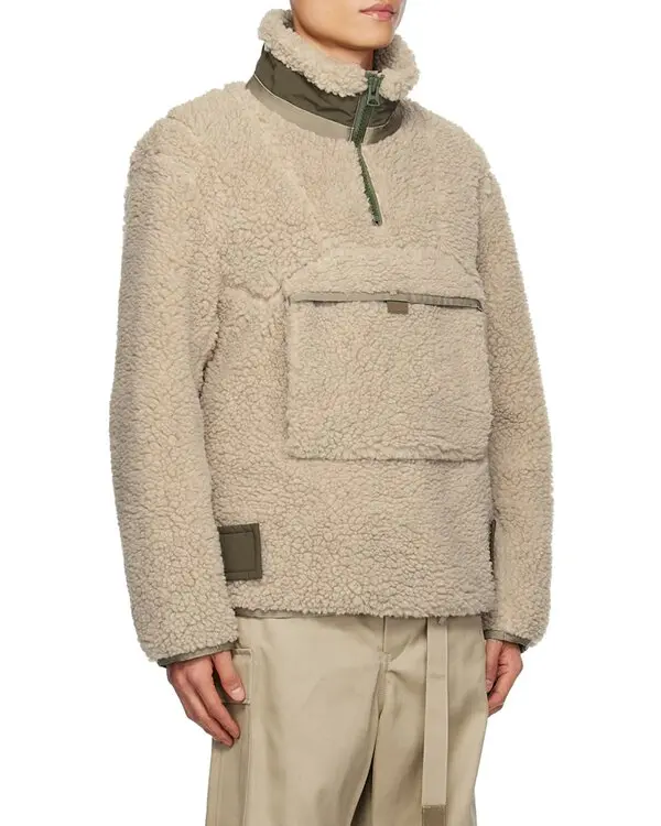 Sacai Faux Shearling Zip-pocket Sweatshirt