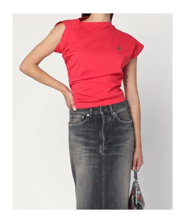 VIVIENNE WESTWOOD Logo Embroidered Short-sleeved T-shirt - Red