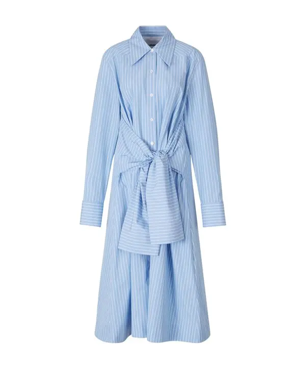 JIL SANDER Striped Midi Shirt Dress With Knot Detail