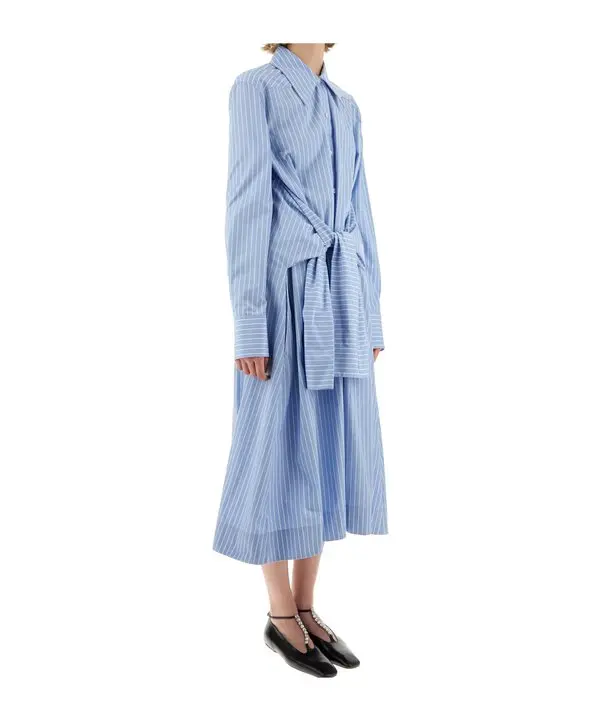 JIL SANDER Striped Midi Shirt Dress With Knot Detail