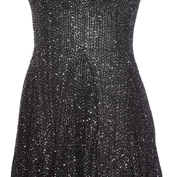 Alaïa Sequin Knit Skater Dress - Black / Silver