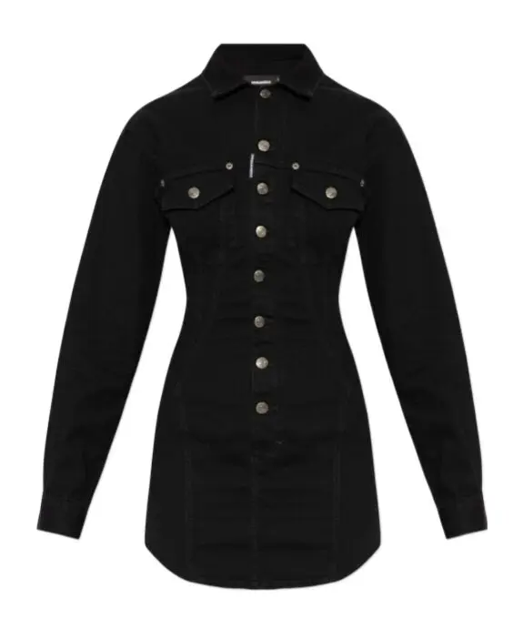 Dsquared2 Logo Patch Denim Shirt Dress - Black