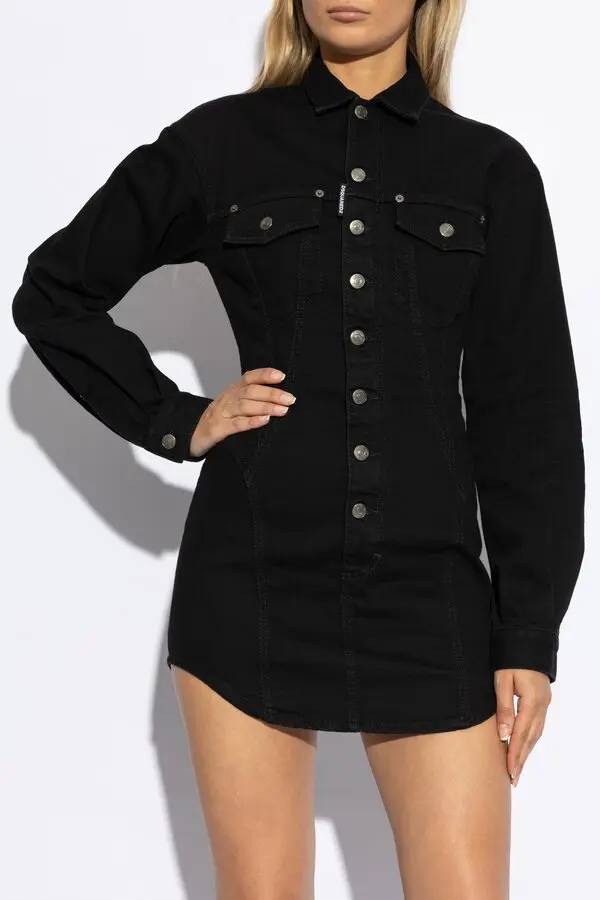 Dsquared2 Logo Patch Denim Shirt Dress