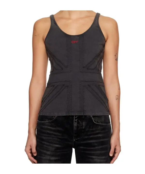 Off-White Patchwork Design Tank Top - Black