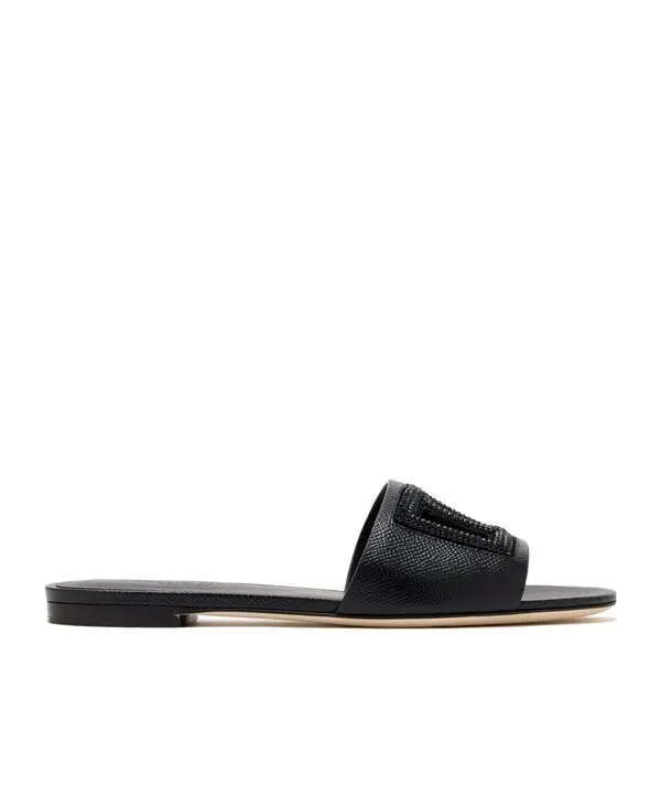 Dolce & Gabbana Embellished Logo Slides - Black