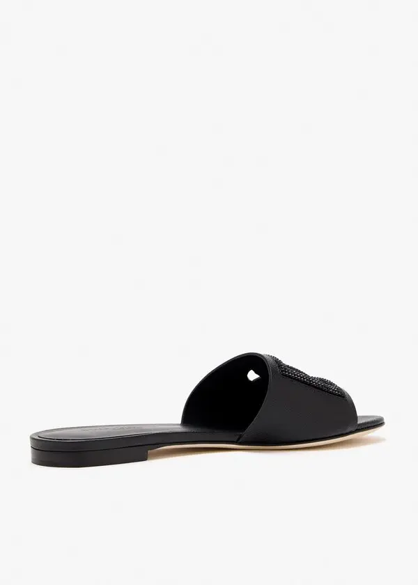 Dolce & Gabbana Embellished Logo Slides - Black