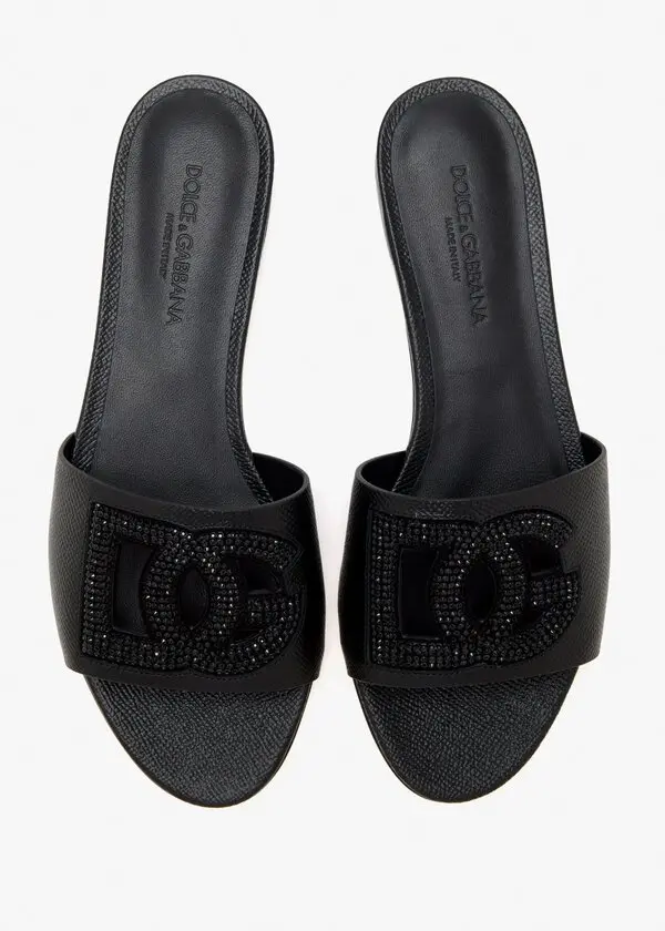 Dolce & Gabbana Embellished Logo Slides - Black