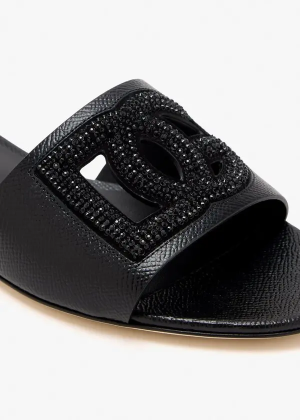 Dolce & Gabbana Embellished Logo Slides - Black