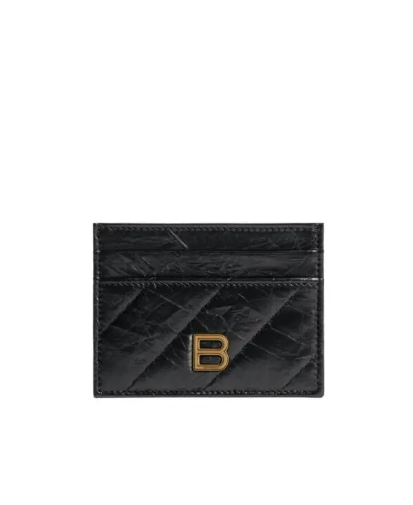 Balenciaga Logo Plaque Quilted Cardholder - Black