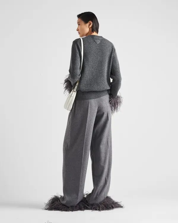 Prada Wide-leg Feathered Trousers