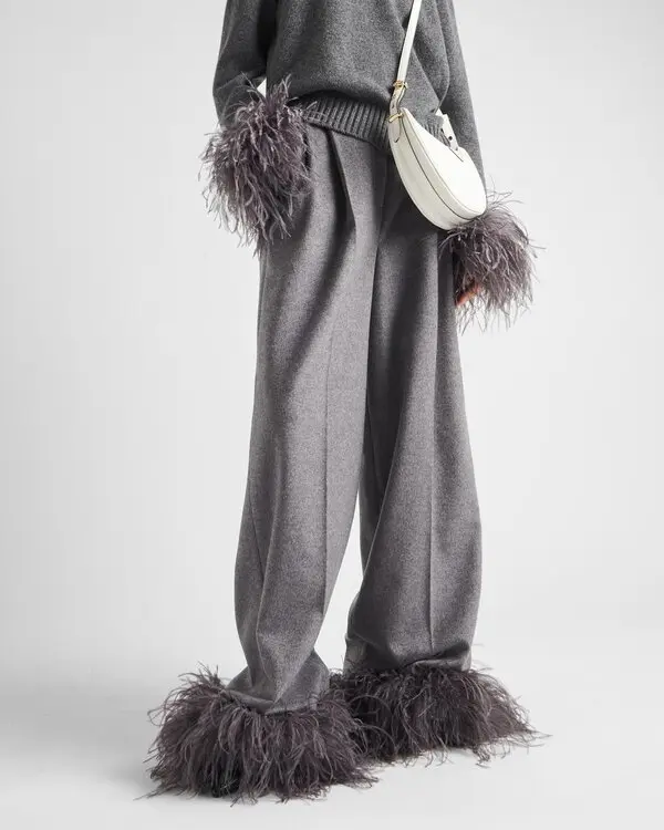 Prada Wide-leg Feathered Trousers