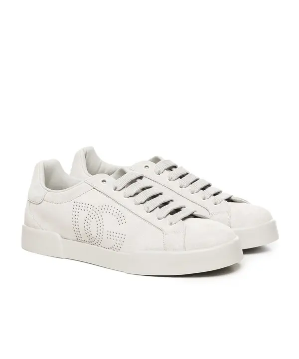 Dolce & Gabbana Portofino Perforated Logo Sneakers - White