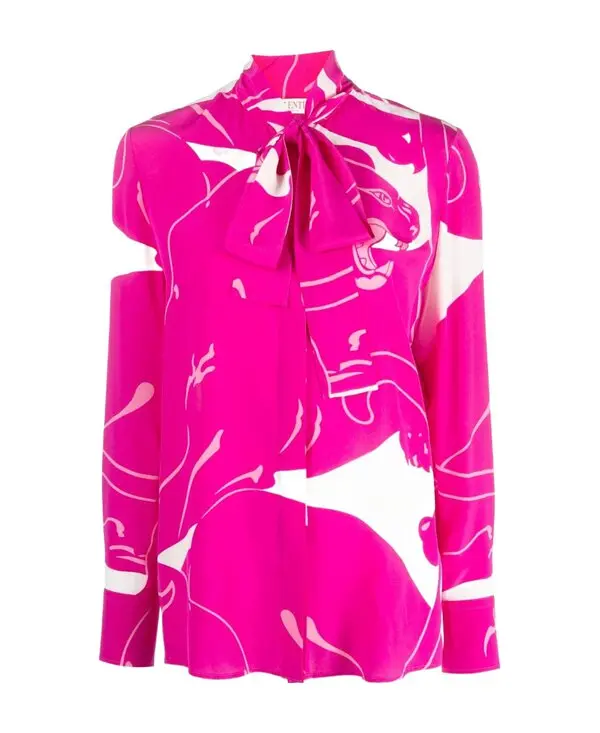 Valentino Garavani Printed Long-sleeve Shirt With Bow Detail