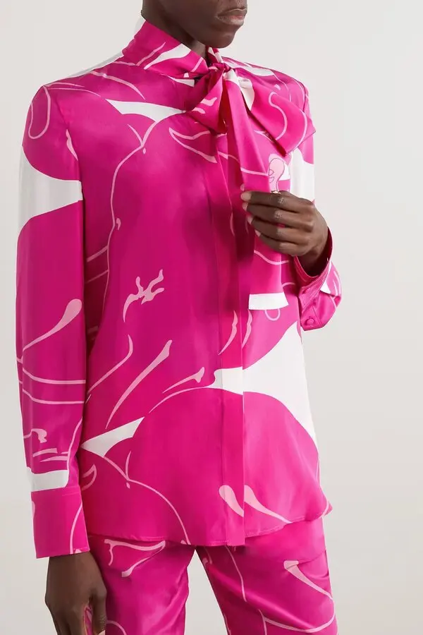 Valentino Garavani Printed Long-sleeve Shirt With Bow Detail