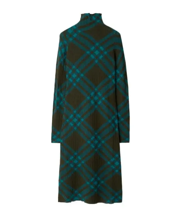 Burberry Checked Mock Neck Long Sleeve Dress