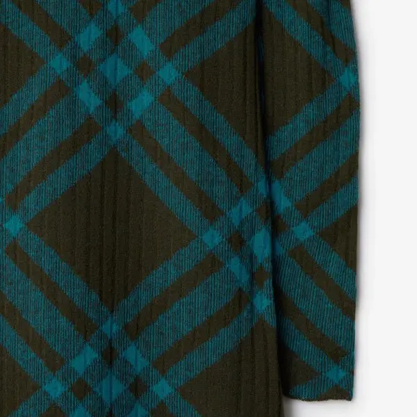 Burberry Checked Mock Neck Long Sleeve Dress