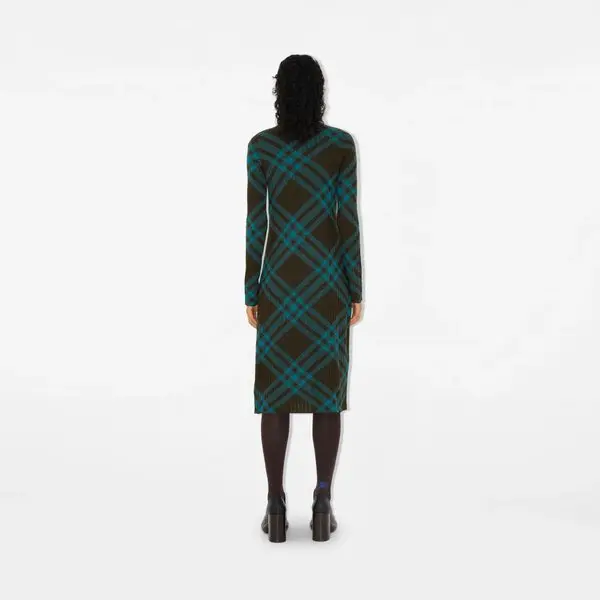Burberry Checked Mock Neck Long Sleeve Dress - Black