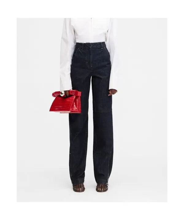 Jacquemus Stitch Detailed High Waist Jeans - Deep Navy Blue