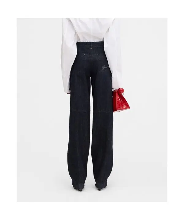 Jacquemus Stitch Detailed High Waist Jeans - Deep Navy Blue
