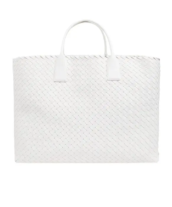 Bottega Veneta Maxi Cabat Intraccio Knitted Handbag - White
