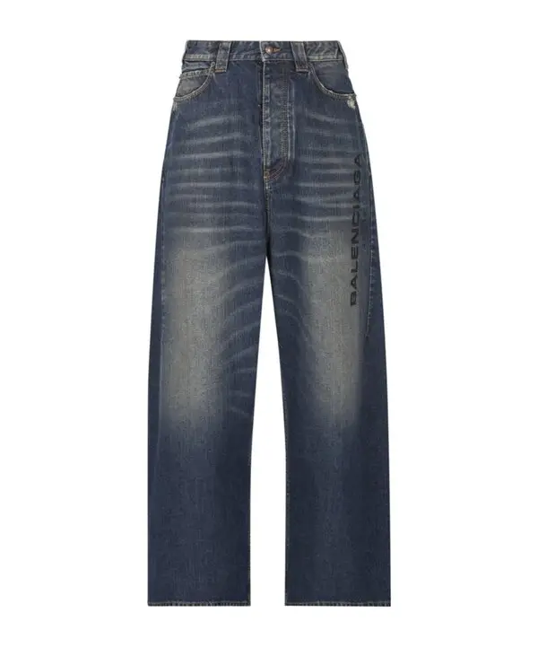 Balenciaga Logo Embroidered Baggy Jeans - Black