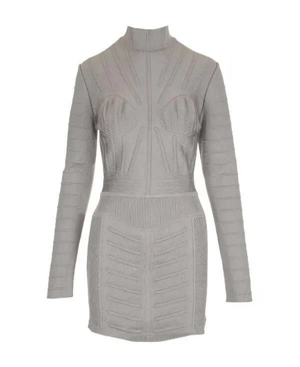Balmain High-neck Zip-up Knitted Dress
