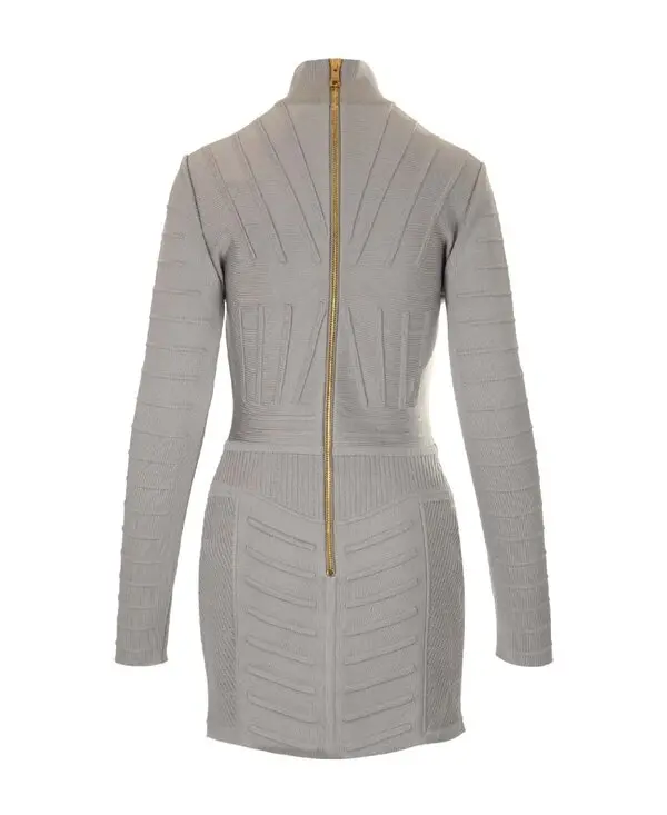 Balmain High-neck Zip-up Knitted Dress
