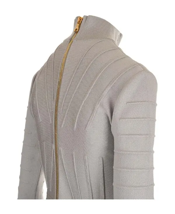 Balmain High-neck Zip-up Knitted Dress