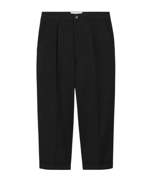 Ami Pleated Straight Leg Trousers - Black