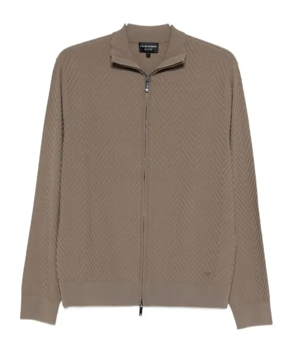 Emporio Armani Chevron Pattern Zip-up Sweater - Grey