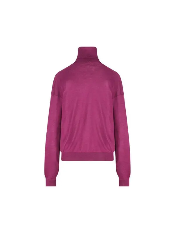 Saint Laurent Long Sleeve Turtleneck Knitted Jumper - Pink