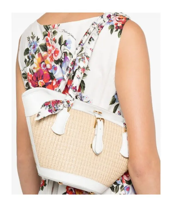 Dolce & Gabbana Floral Handle Woven Tote Bag