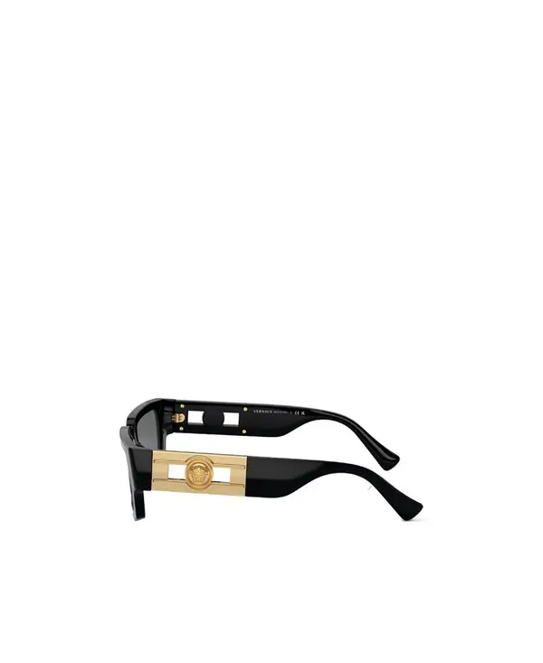 Versace Rectangle Frame Sunglasses With Medusa Head Detail - Gray