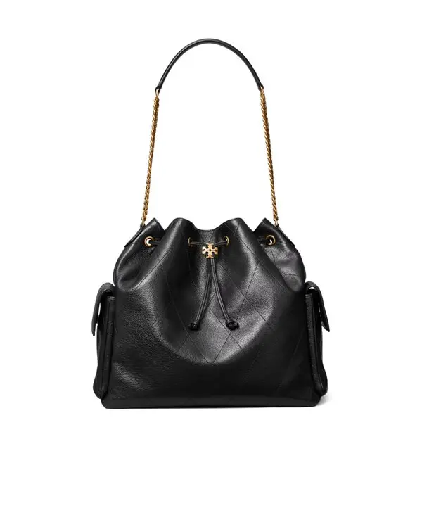 Tory Burch Charlie Quilted Drawstring Shoulder Bag - Black