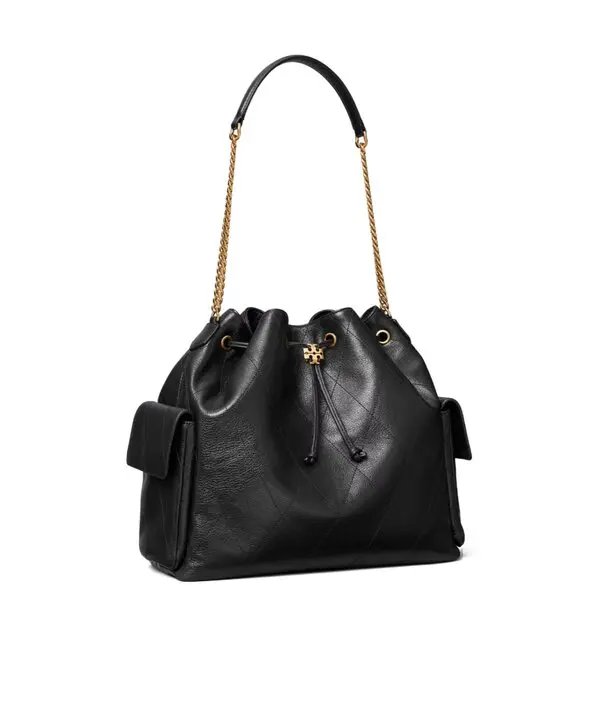 Tory Burch Charlie Quilted Drawstring Shoulder Bag - Black