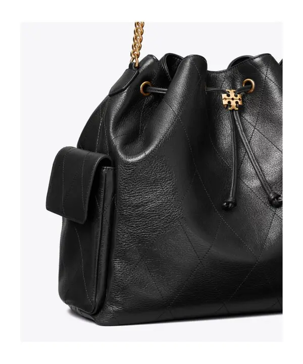 Tory Burch Charlie Quilted Drawstring Shoulder Bag - Black