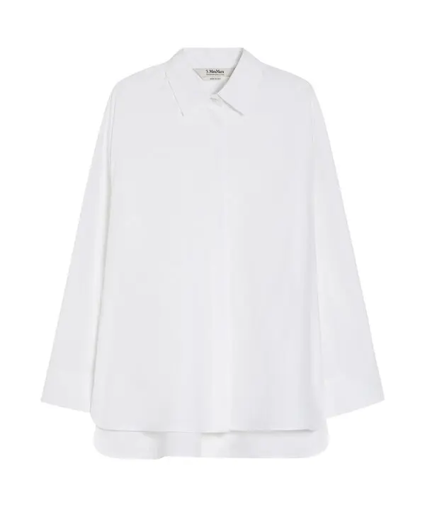 Max Mara Buttoned Long-sleeved Oxford Shirt With Lapel And Asymmetrical Hem - White
