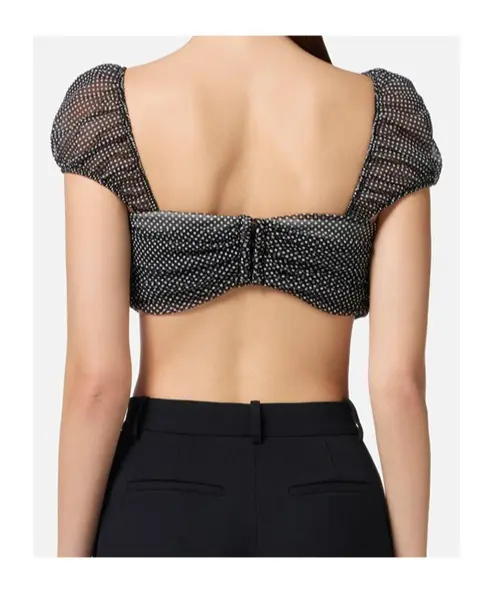 Elisabetta Franchi Polka Dot Print Tulle Top With 3d Flowers