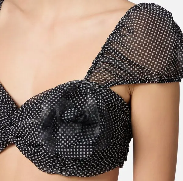 Elisabetta Franchi Polka Dot Print Tulle Top With 3d Flowers