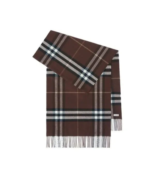 Burberry Checked-pattern Fringed-hem Scarf - Treacle Brown