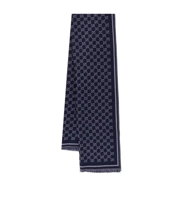 Gucci Monogrammed Frayed-edge Scarf - Black