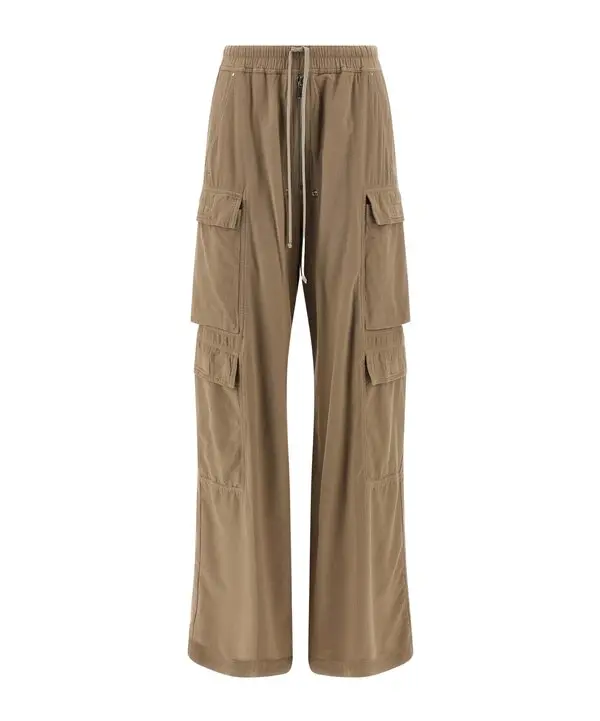 Rick Owens Wide Leg Cargo Pants With Drawstring And Zip Flap Pockets - Light Brown