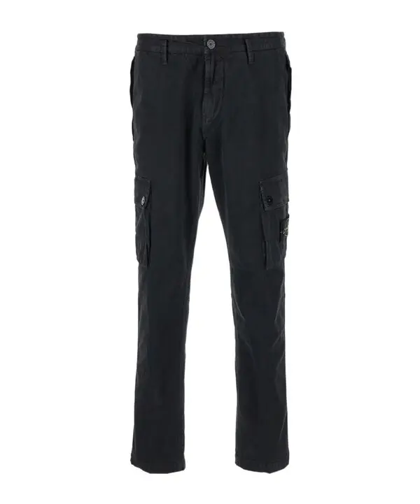 Stone Island Logo Patch Straight Leg Cargo Pants - Black