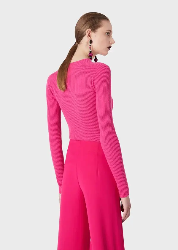 Giorgio Armani Ribbed Cashmere V-neck Sweater - Pink