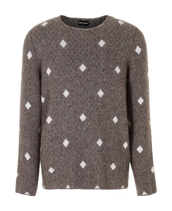 Giorgio Armani Diamond Jacquard Crew Neck Jumper - Brown