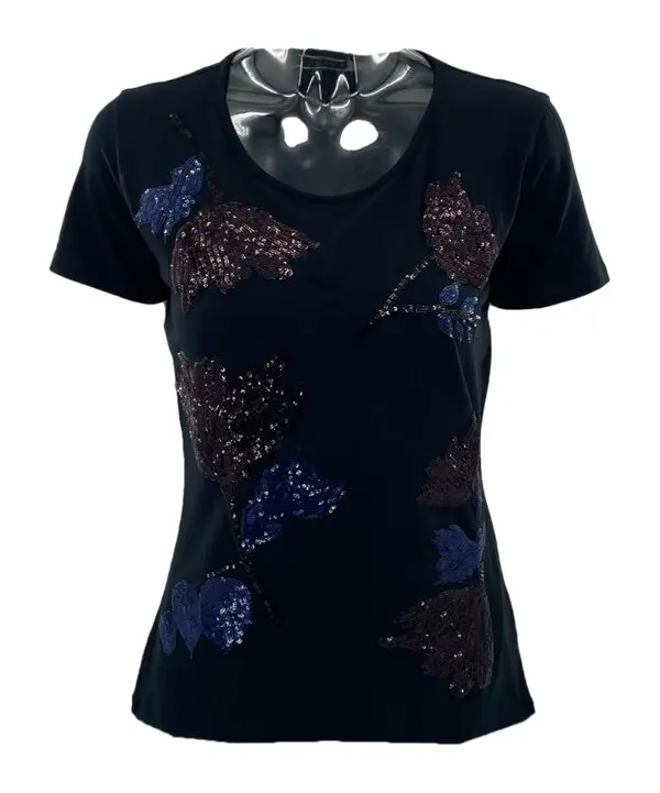 Sportmax Short Sleeve T-shirt With Embellished Floral Detail - Black