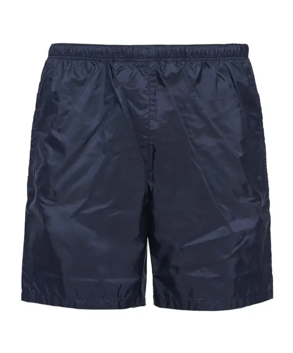 Prada Triangle Logo Plaque Elastic Swim Shorts - Blue