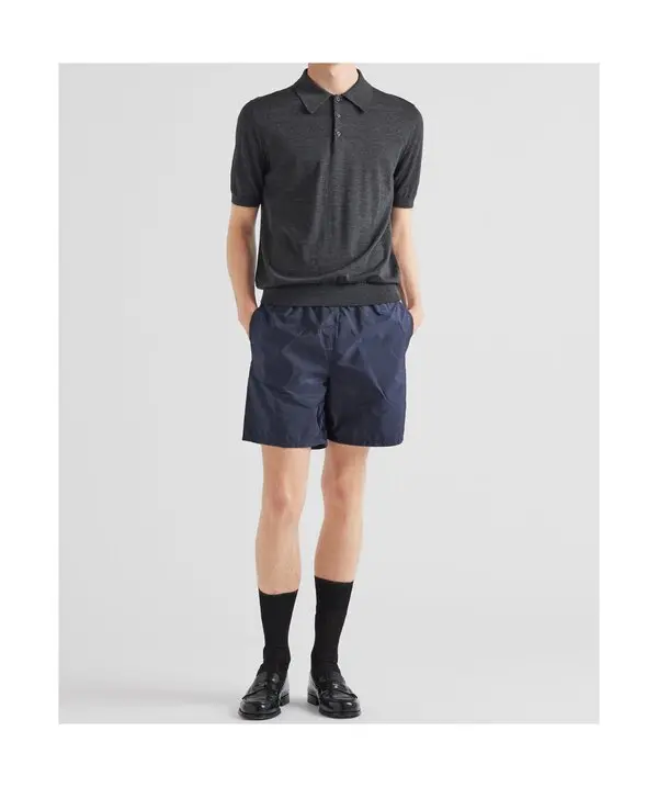 Prada Triangle Logo Plaque Elastic Swim Shorts - Blue